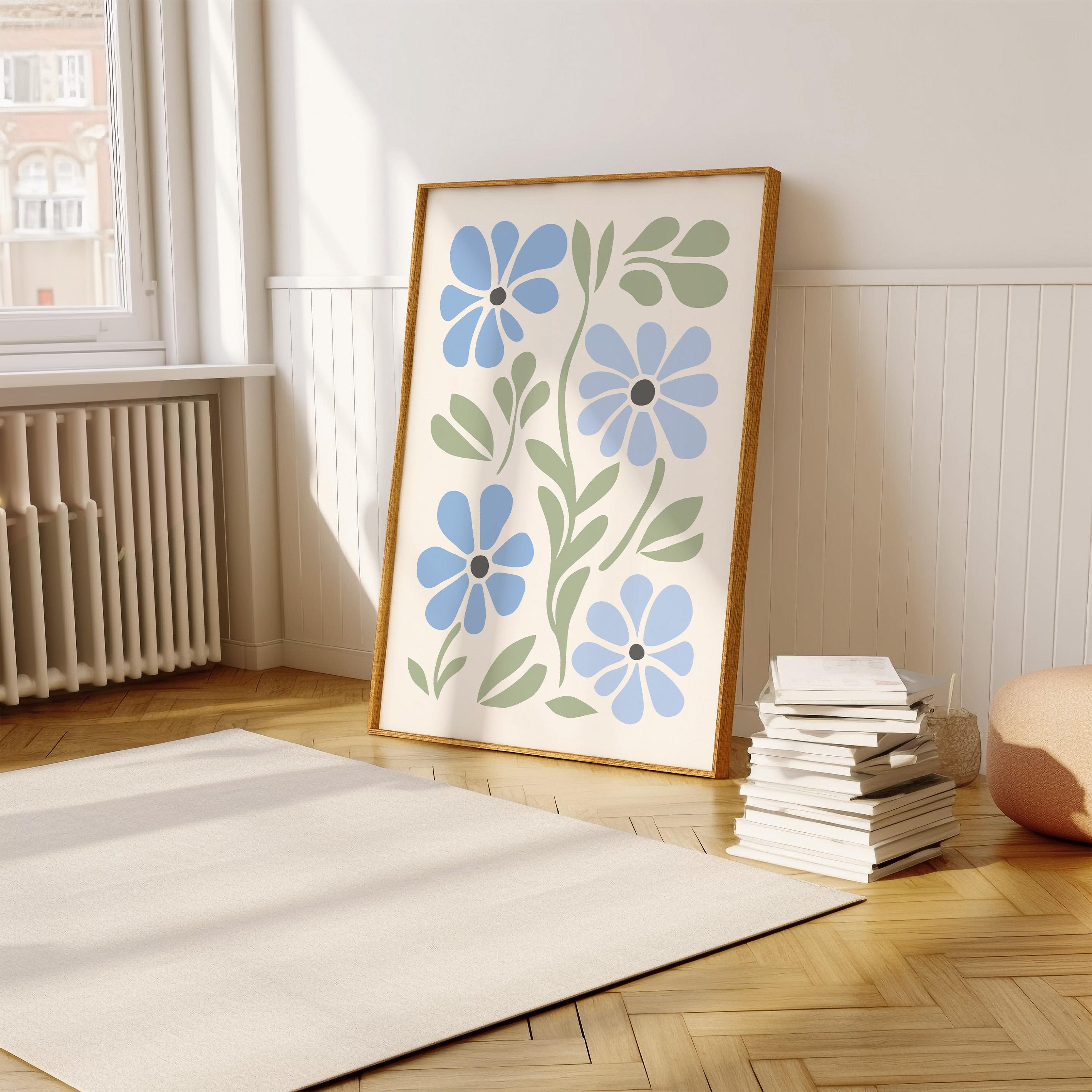 Sage Green and Sky Blue Flower Poster, Floral Nursery Decor, Set of 2 ...