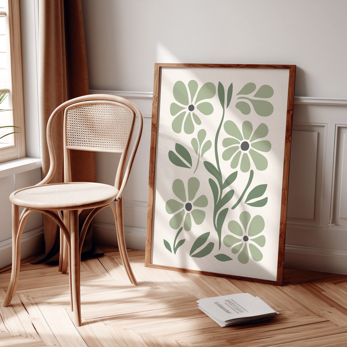 Pastel Sage Green Flower Print, Aesthetic Floral Printable Wall Art ...