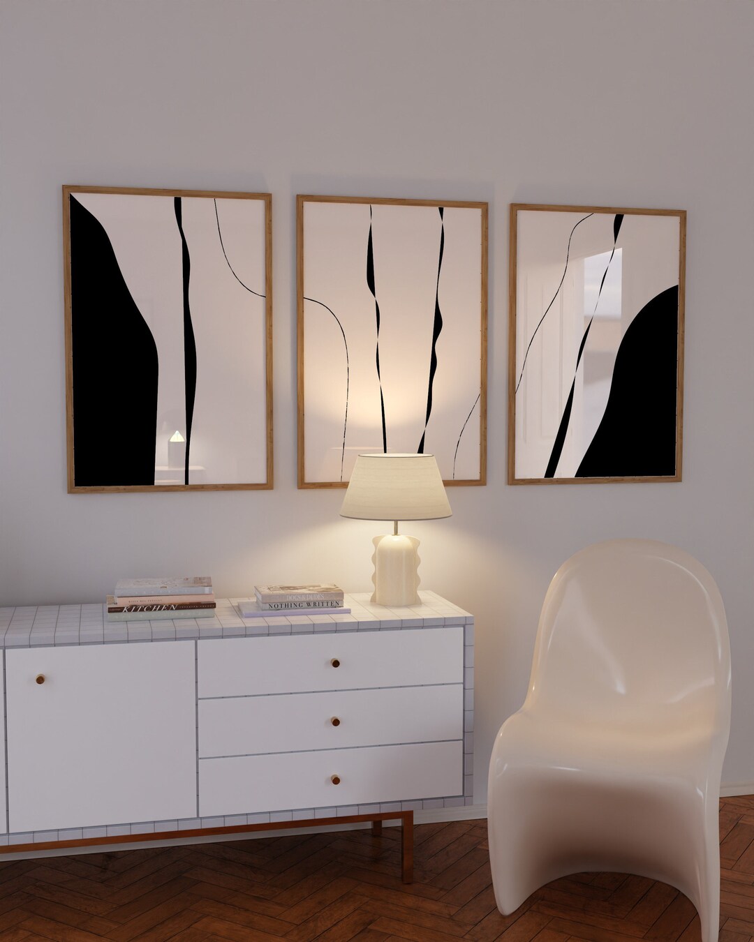 Minimal Line Art, Black Beige Set of 3, Simple Line Wall Art, Set of 3 ...