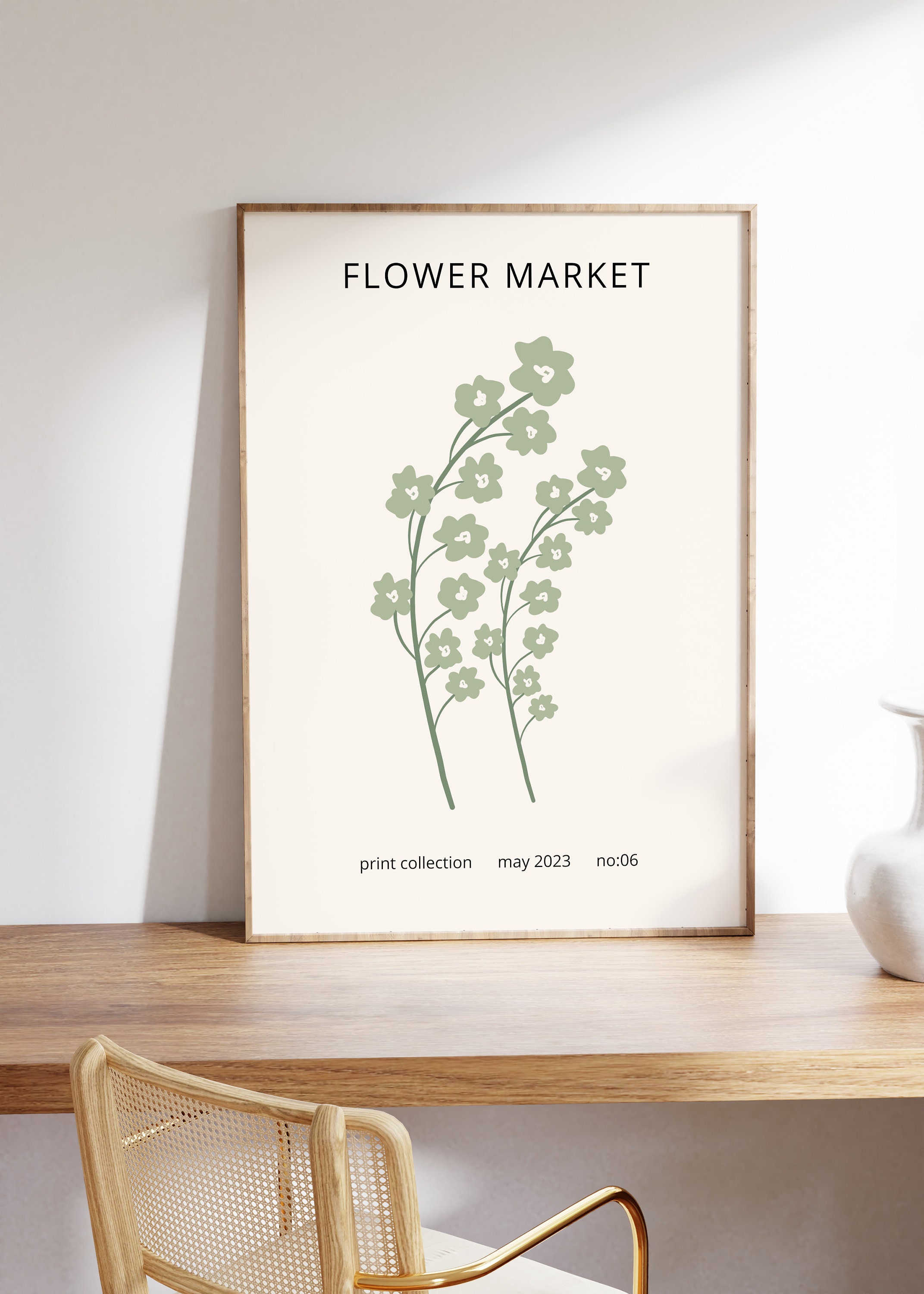 Flower Market Poster, Green Dorm Decor, Sage Green Print, Pastel Danish ...