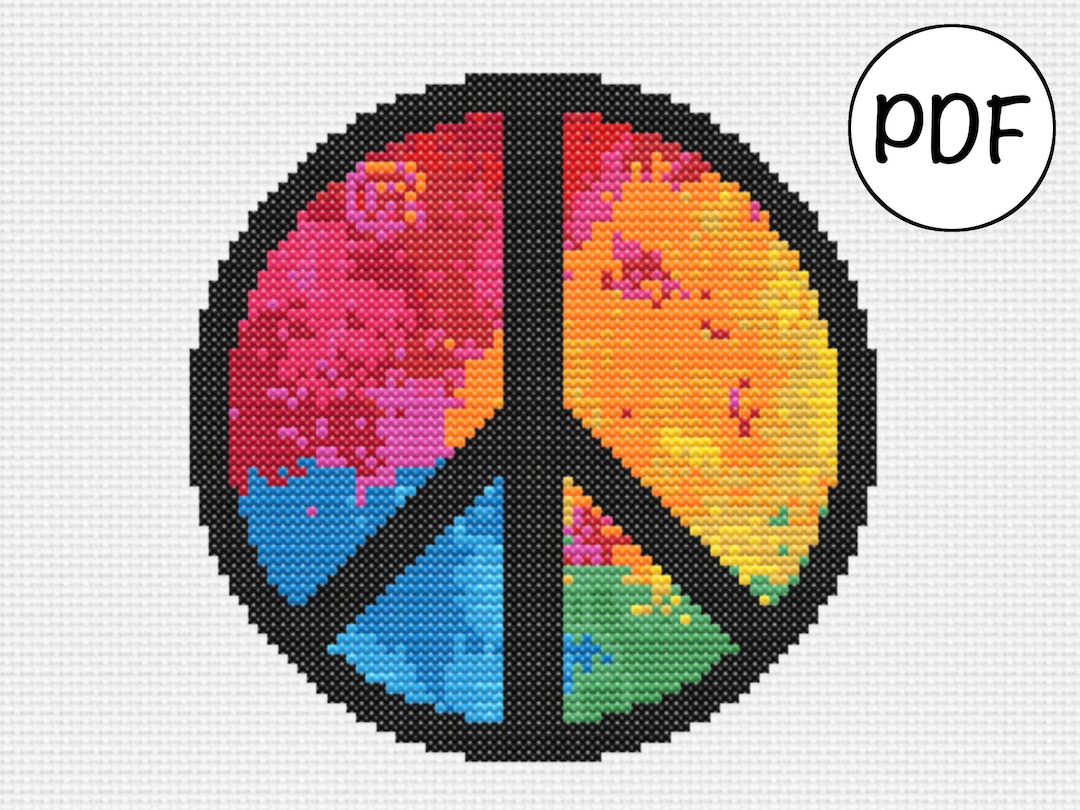 Peace Sign Cross Stitch PDF / Rainbow Symbol for Peace X-stitch Pattern ...