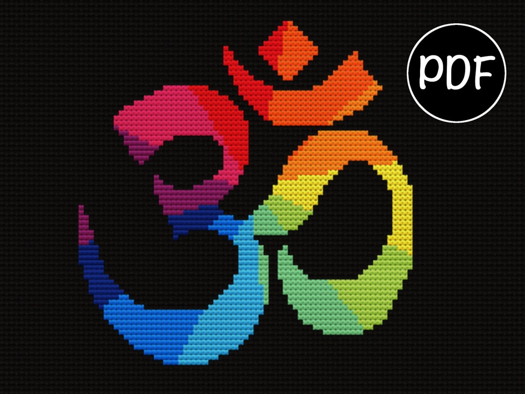 Om Sign Cross Stitch PDF / Rainbow Aum Sign X-stitch Pattern / Bright ...