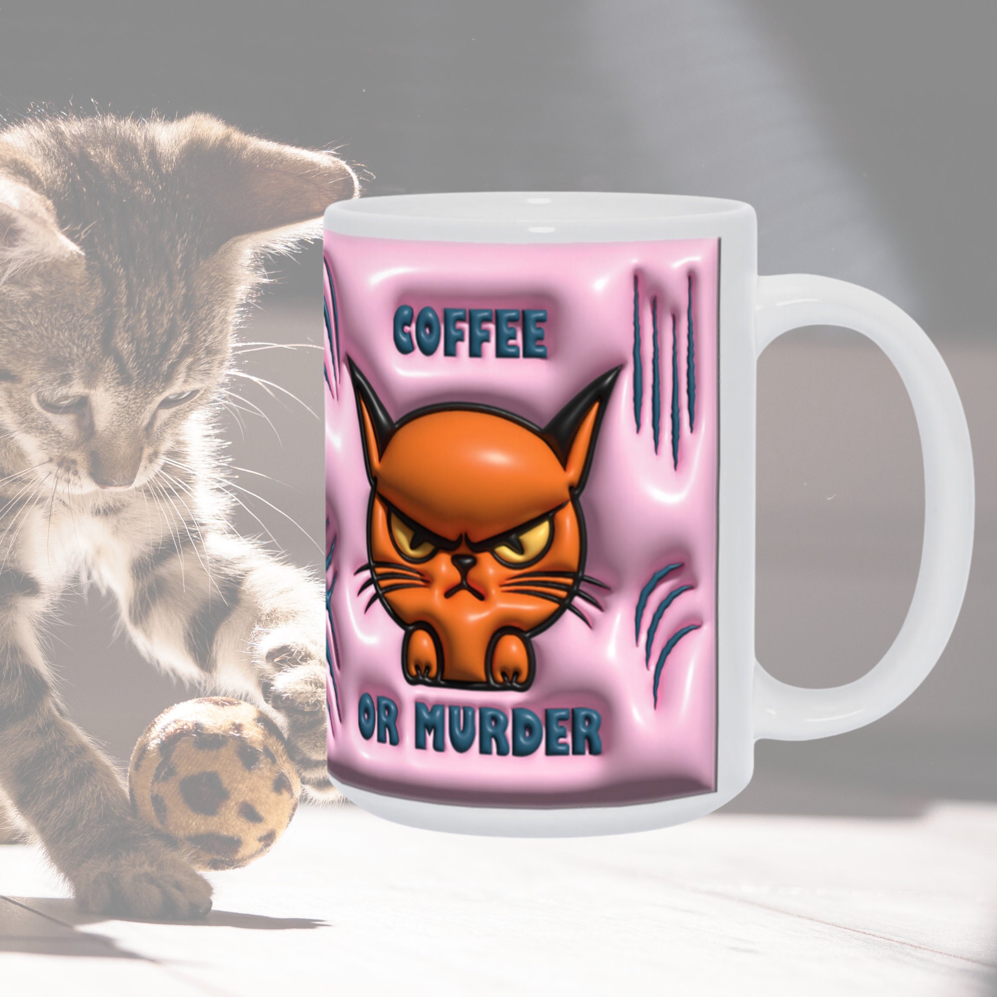 How to Brew Smirks: the 'coffee or Murder' Angry Cat Mug - Etsy