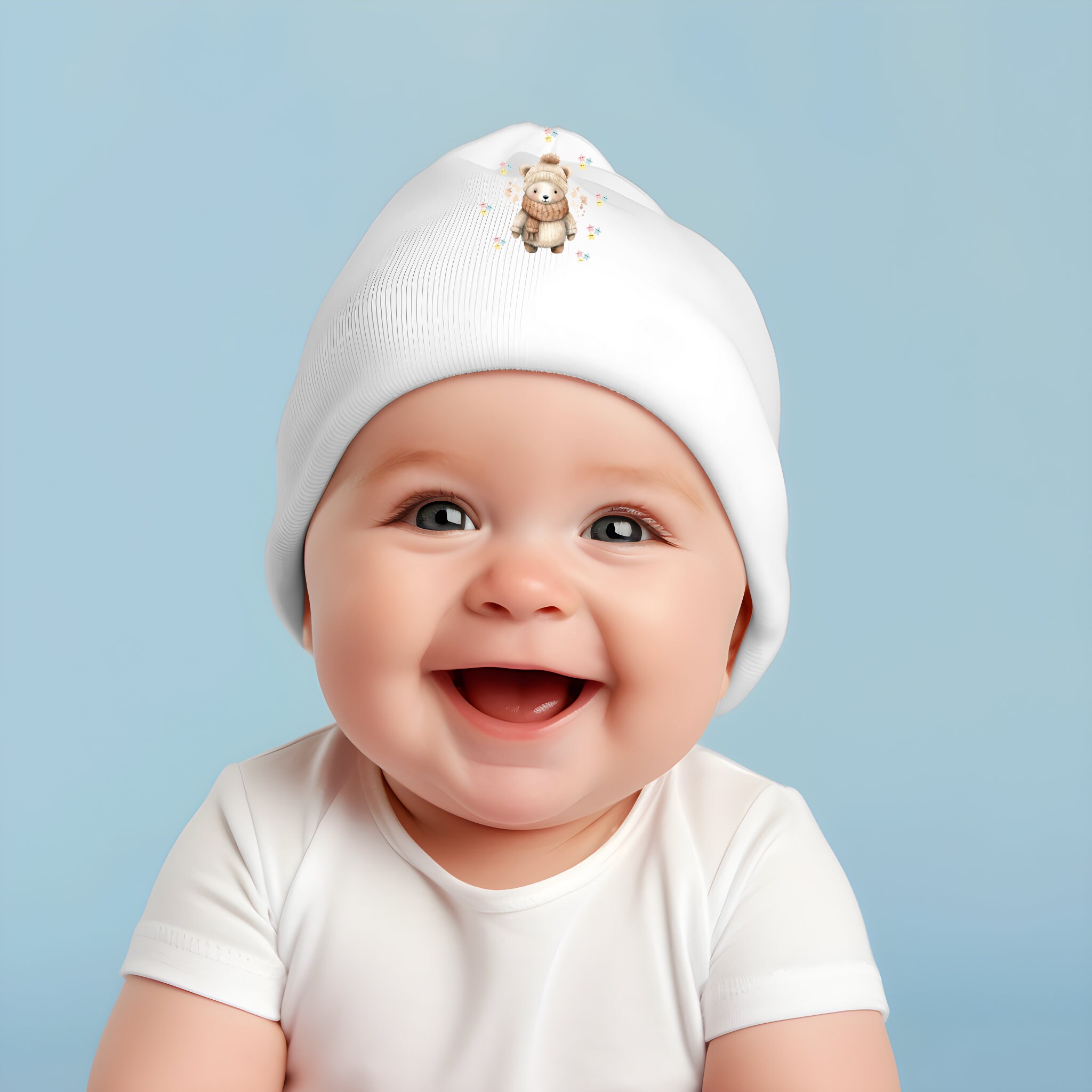 Winter Whimsy: Adorable Polar Bear Baby Beanies in Soft Jersey-knit ...
