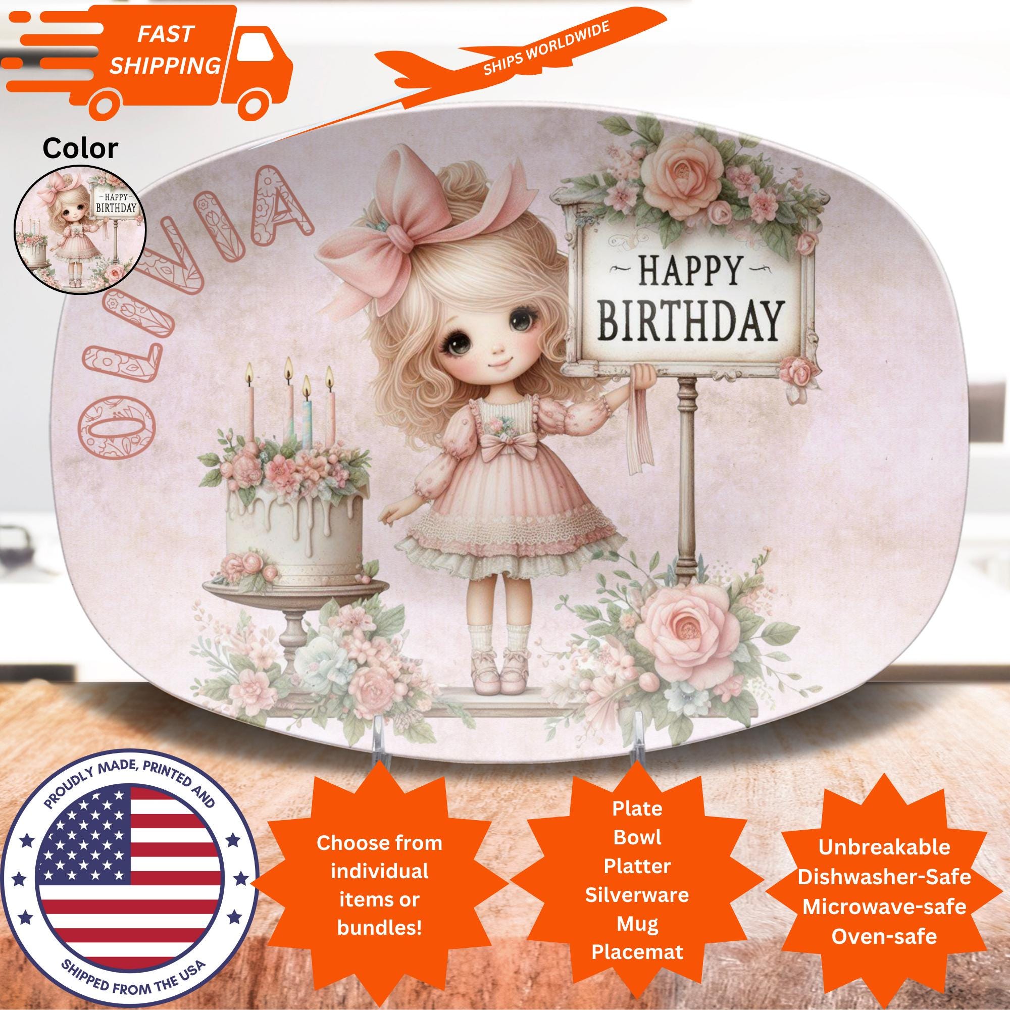 Personalized Children's Birthday Girl Party Platter, Plate, Bowl, Mug ...