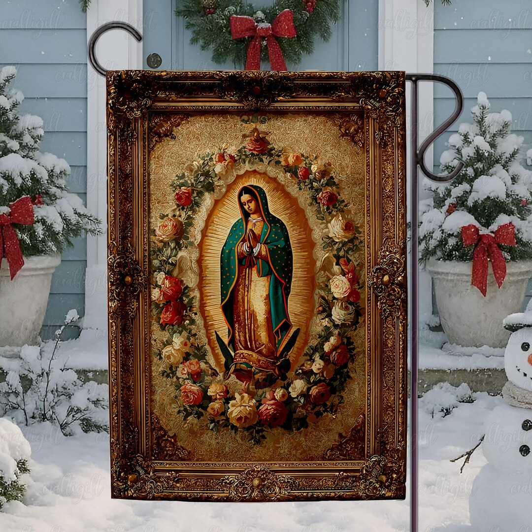 Vintage Our Lady of Guadalupe Flag, Religious Christmas Porch Decor, Floral Virgin Mary Yard ...
