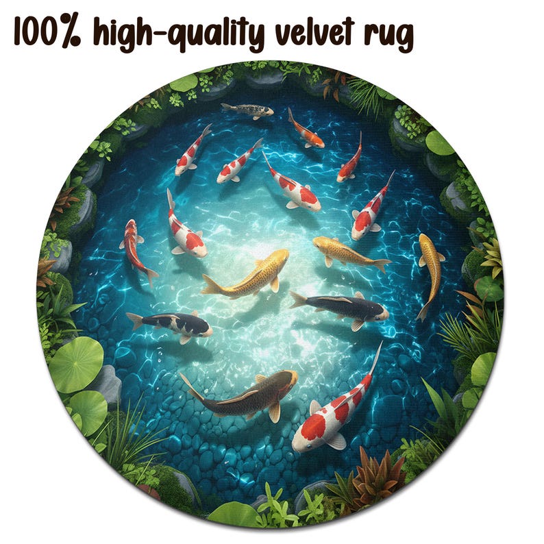 3D Koi Fish Pond Area Rug, Realistic Koi Carp Water Illusion Rug, Blue ...