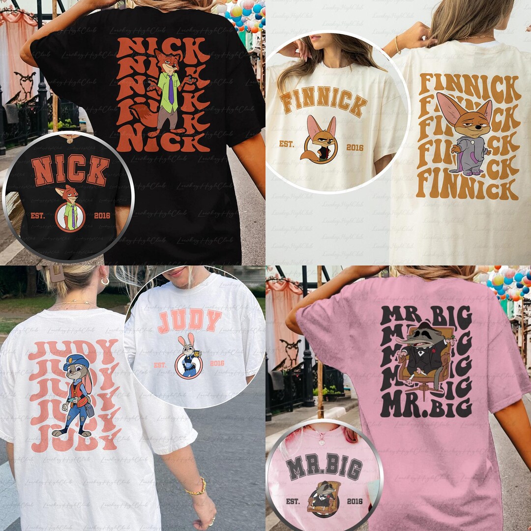 Zootopia All Characters 2 Sided Shirt, Judy Hopps Nick Wilde Gary ...
