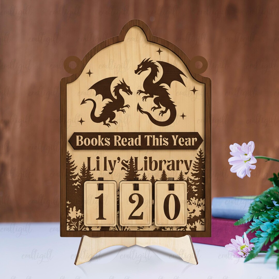 Fantasy Book Read Tracker Sign, Dragon Wooden Reading Tracker, Custom ...
