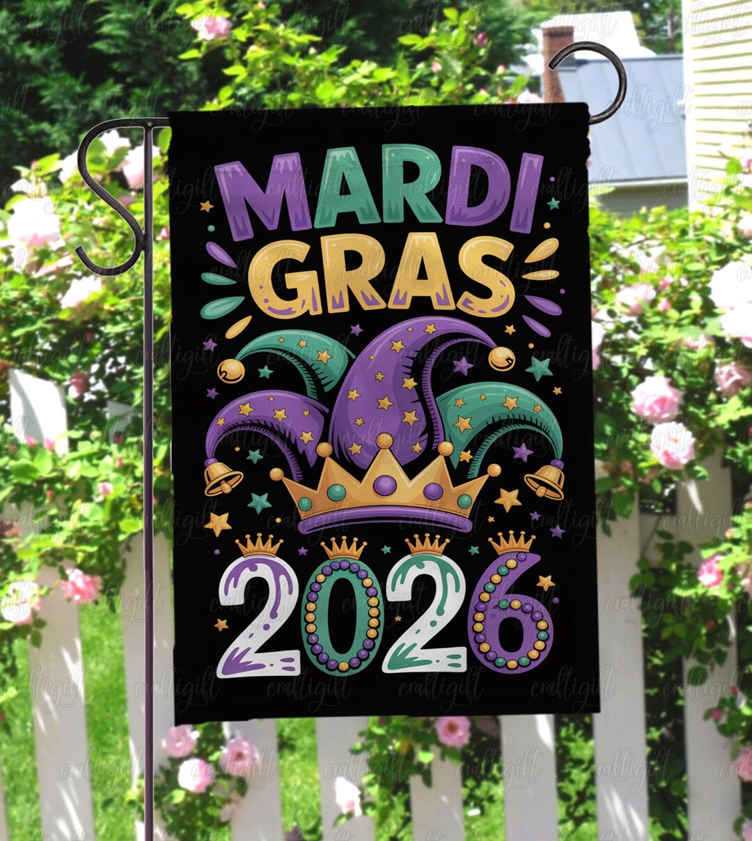 Mardi Gras Carnival Season Flag, Fat Tuesday Jester Crown Stars Flag ...