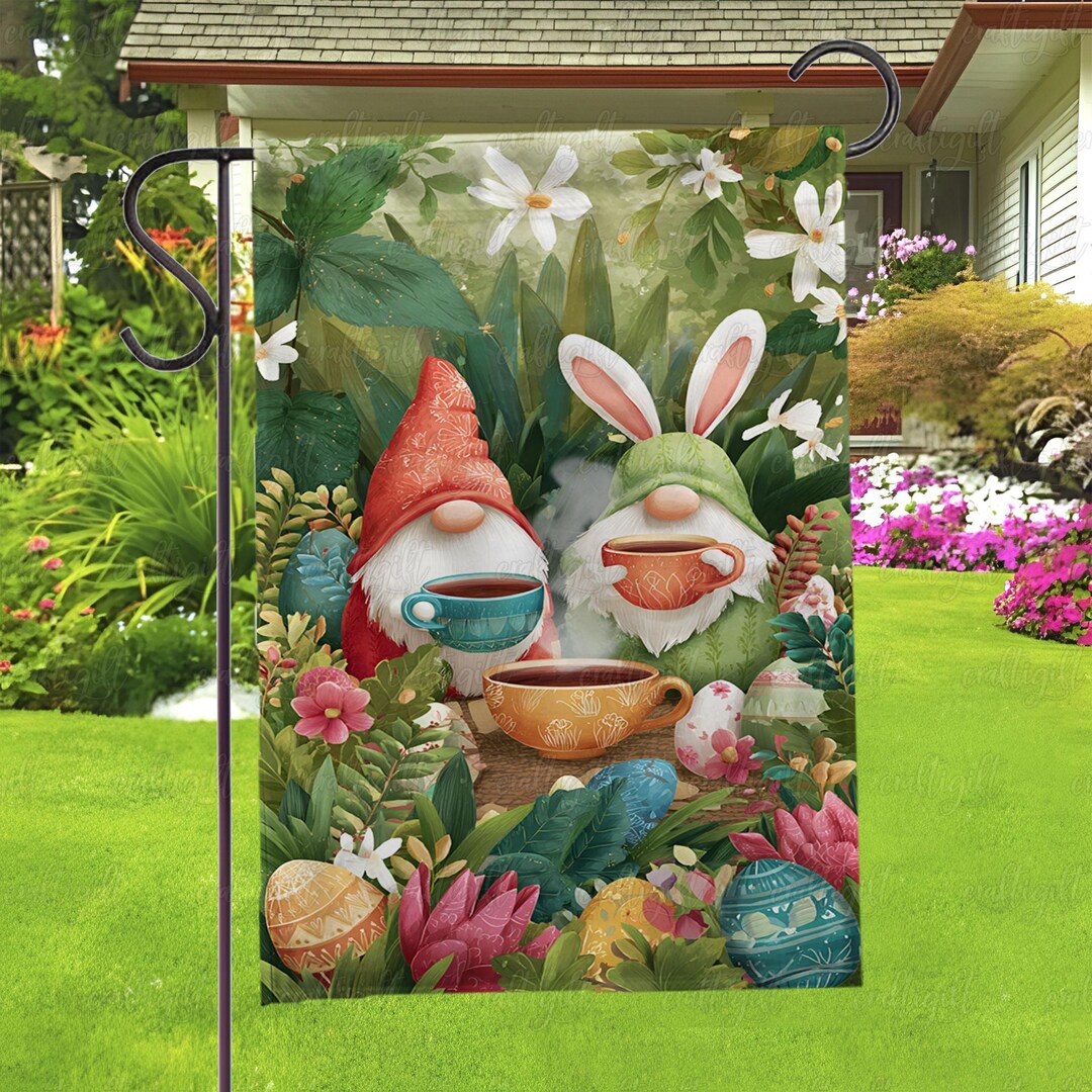 Spring Garden Gnome Easter Flag, Easter Egg Hunt Gnome Flag, Springtime ...