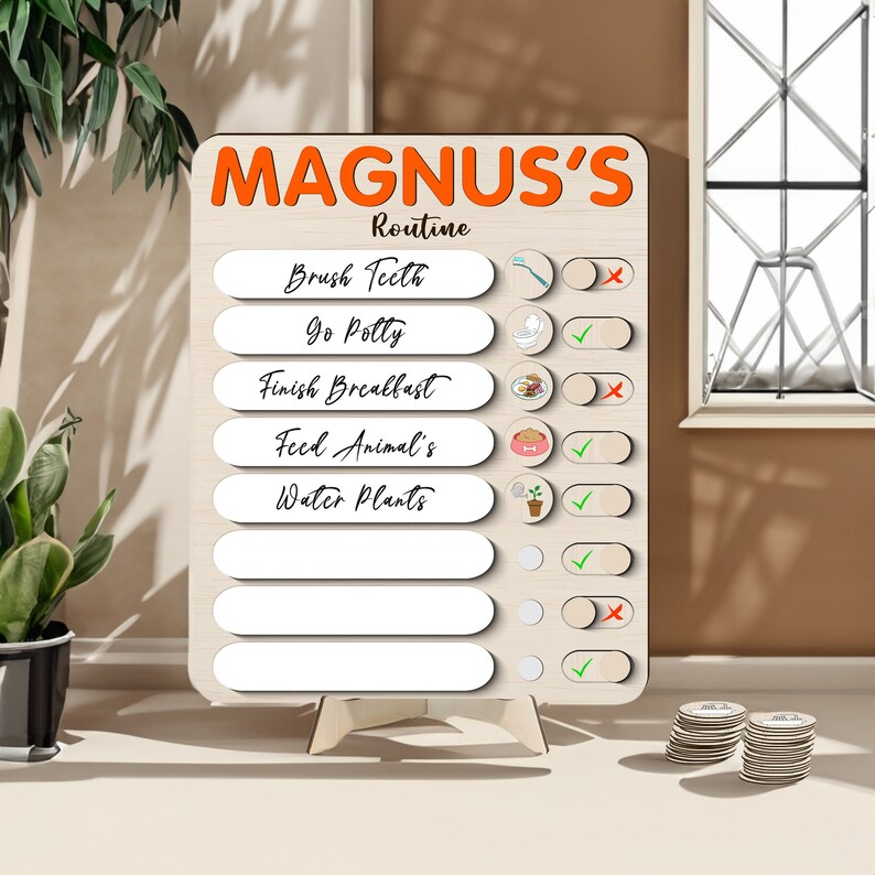 Personalized Wooden Daily Routine Chart, Visual Schedule, Kids Chore ...