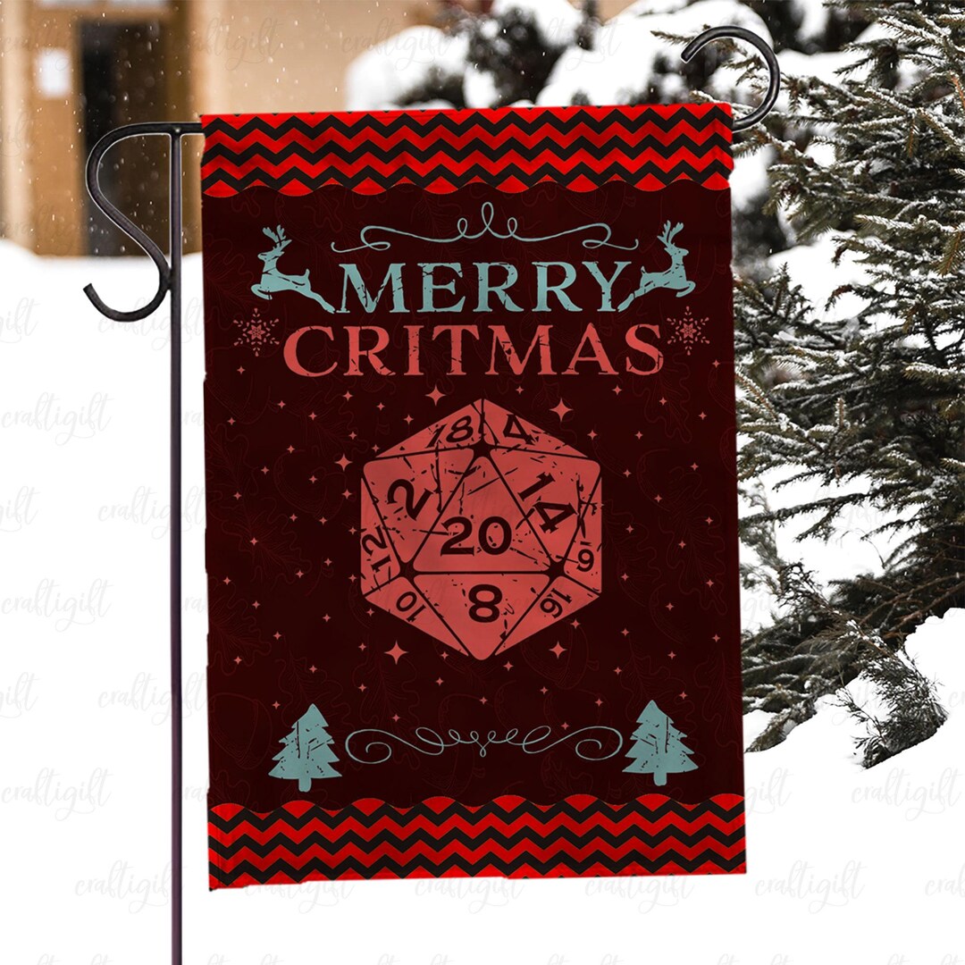 Merry Critmas Dnd D20 Dice Yard Flag, Funny Rpg Christmas Garden Flag ...