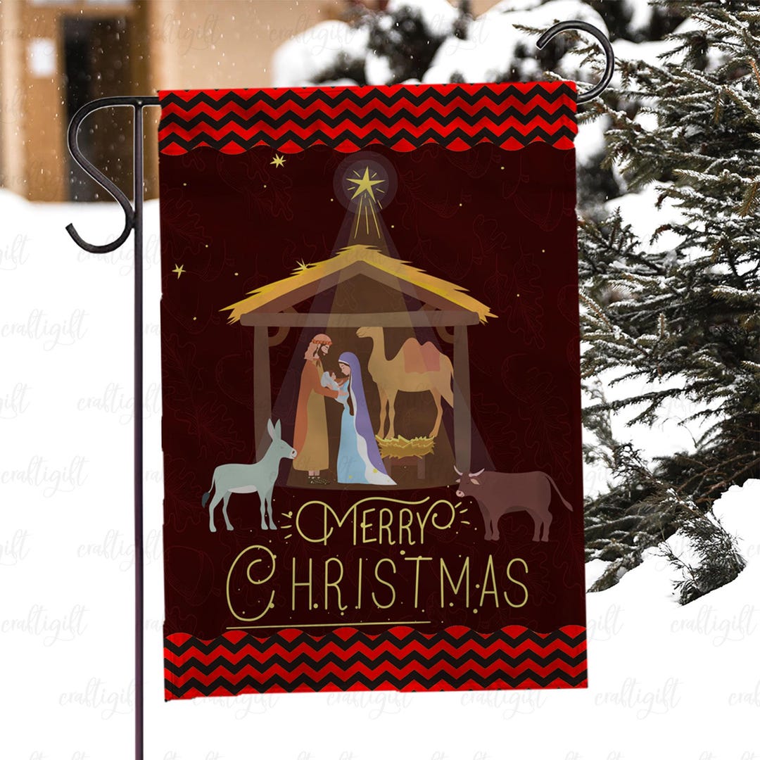 Merry Christmas Nativity Scene Yard Flag, Star of Bethlehem Xmas Flag ...