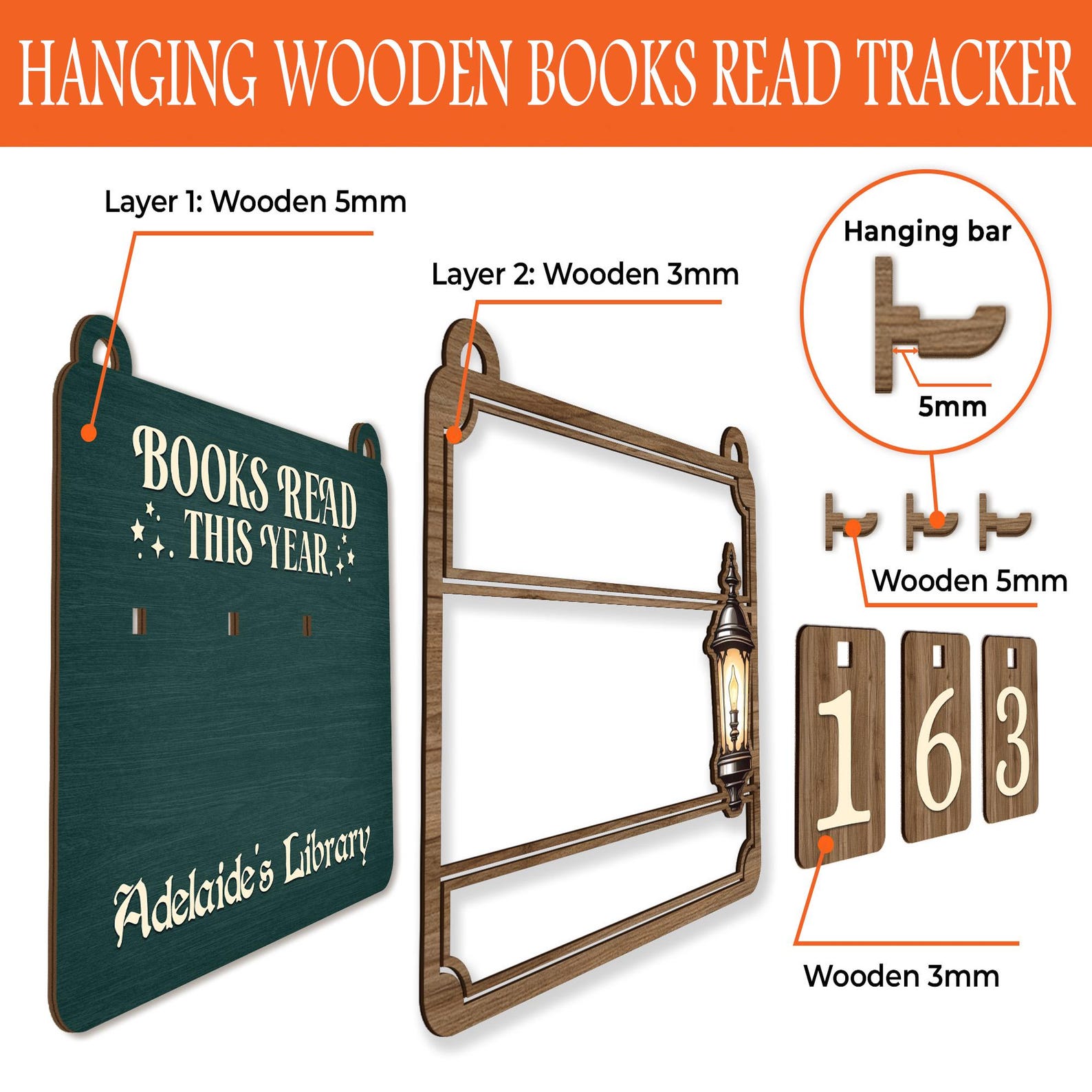 Custom Light Academic Book Tracker, Victorian Wooden Book Read Counter ...