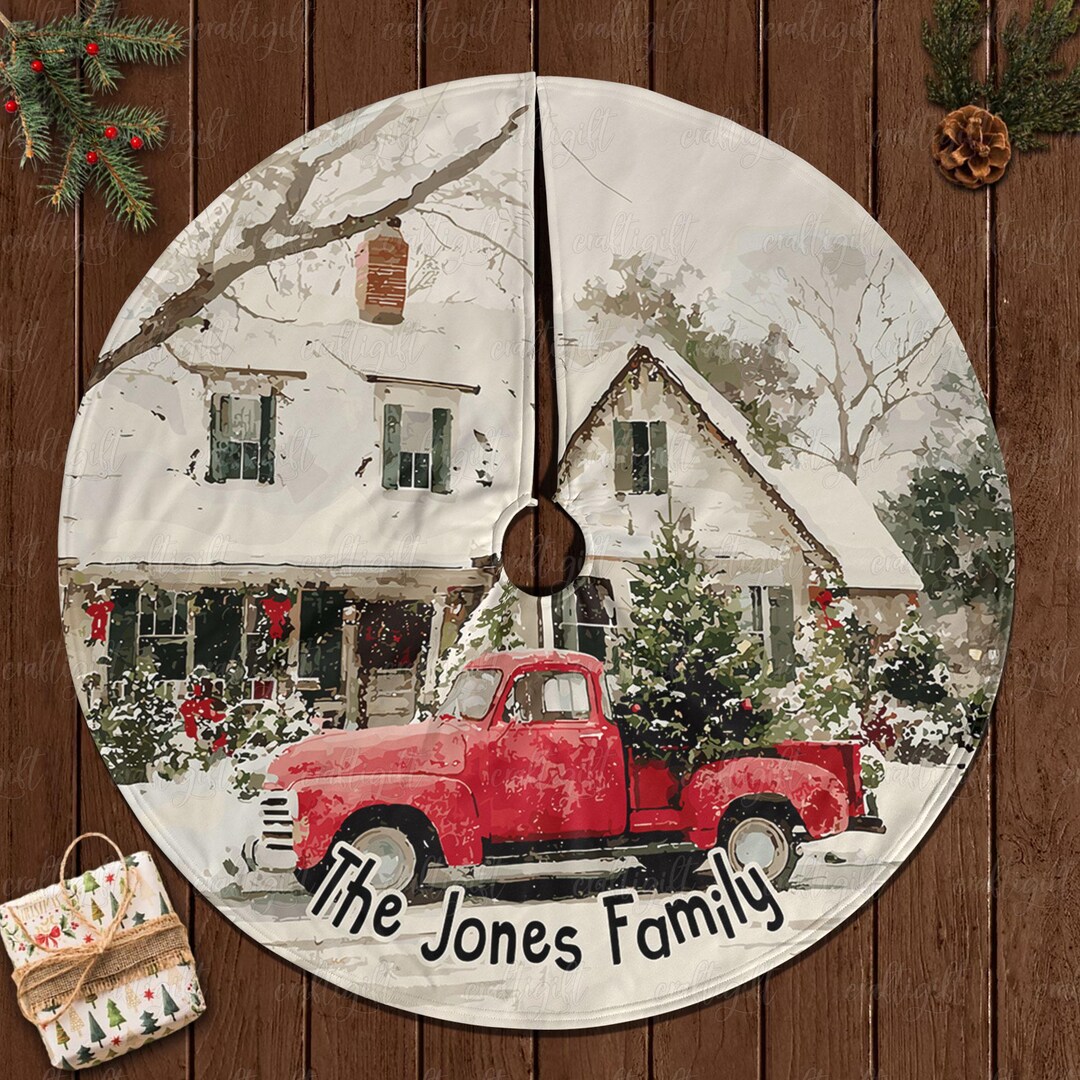 Personalized Family Xmas Tree Skirt, Rustic Cabin Christmas Tree Skirt ...