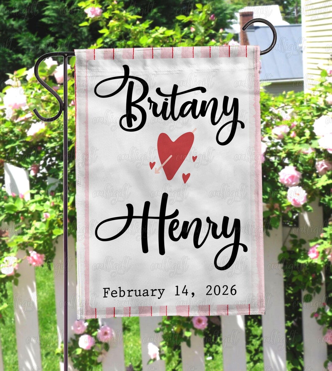Vintage Custom Couple Valentine's Day Flag, Valentine Hearts Garden ...