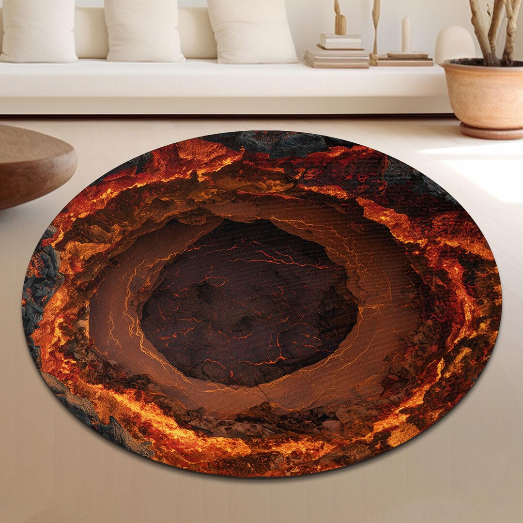 3D Volcanic Crater Rug, Lava Hole Illusion Carpet, Molten Core Depth ...