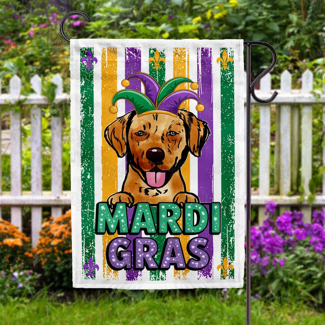 Labrador Mardi Gras Flag for Home, Cute Lab Dog Party Flag, Louisiana ...