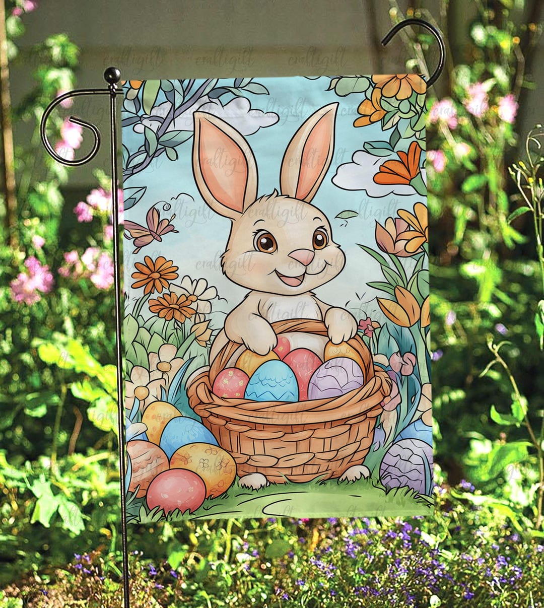 Easter Rabbits Comic Style Flag, Egg Bunny Easter Garden Flag, Religous ...
