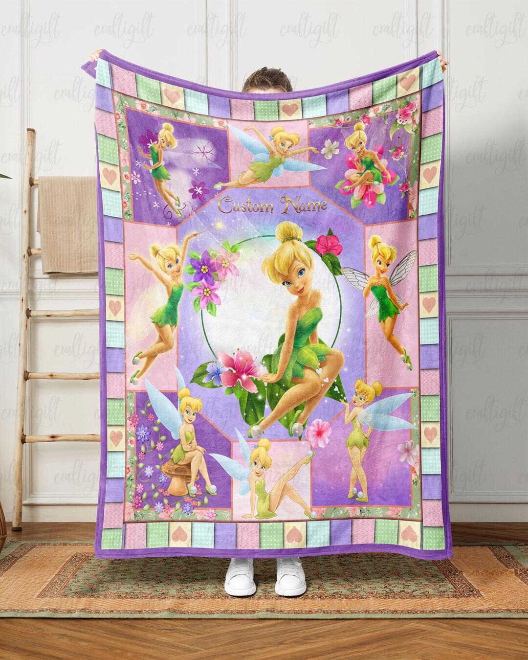 Disney Tinkerbella Custom Kid Name Blanket, Peter Pan Wendy Tinkerbell ...