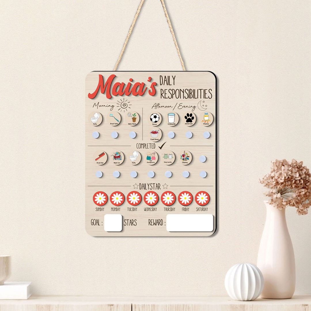 Personalized Wooden Routine Chart, Daily Checklist Board, Daily Routine ...