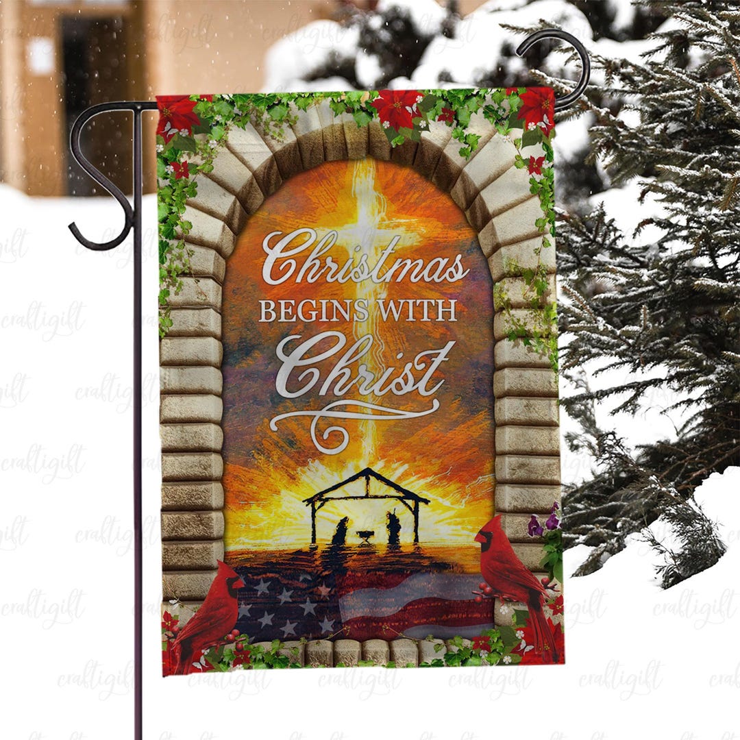 Christmas Flag With Jesus Nativity Scene, Christmas Begins With Christ ...