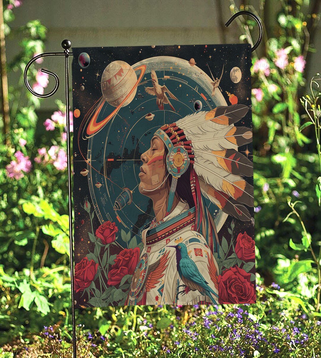 Indigenous Feathers Floral Aesthetic Space Flag, Native Blooded Yard ...