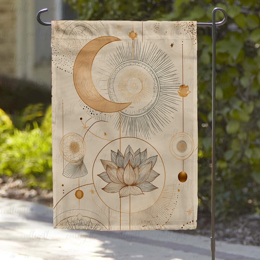 Celestial Lotus Flower Yoga Flag, Retro Floral Buddhism Zen Flag ...