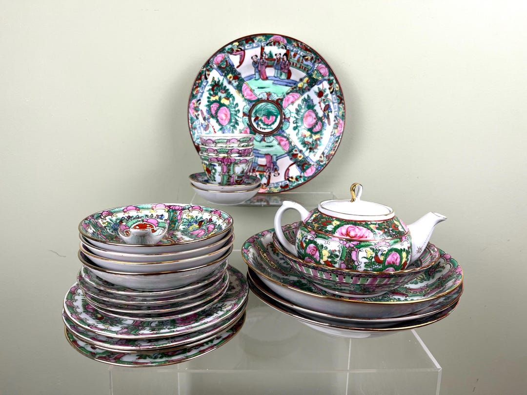 23 Pieces Chinese Tableware Plates, Porcelain Plates Cups Qianlong Nian ...