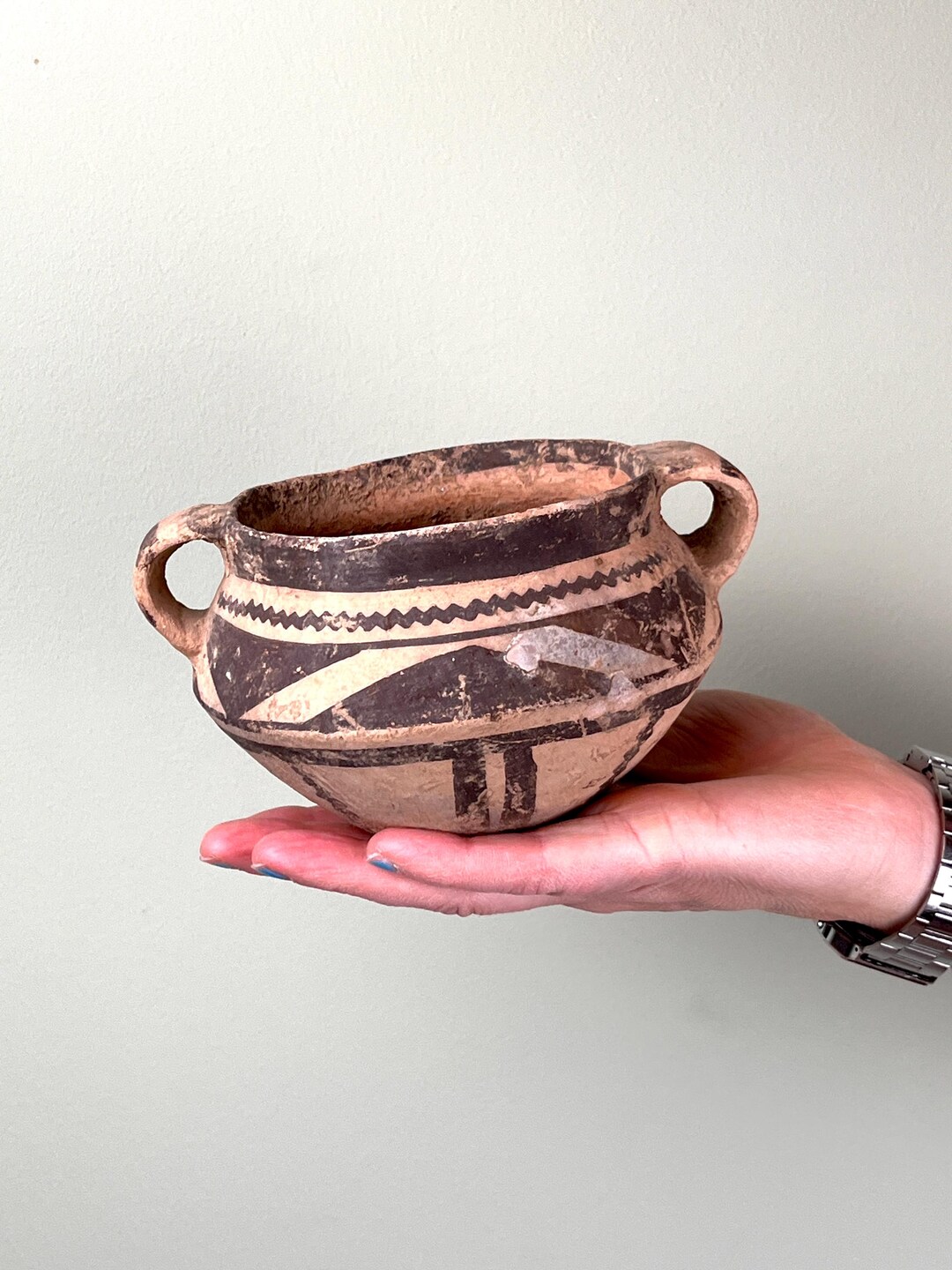 Chinese Neolithic Pottery Vessel W/ Handles Neolithic Handle Vessel ...