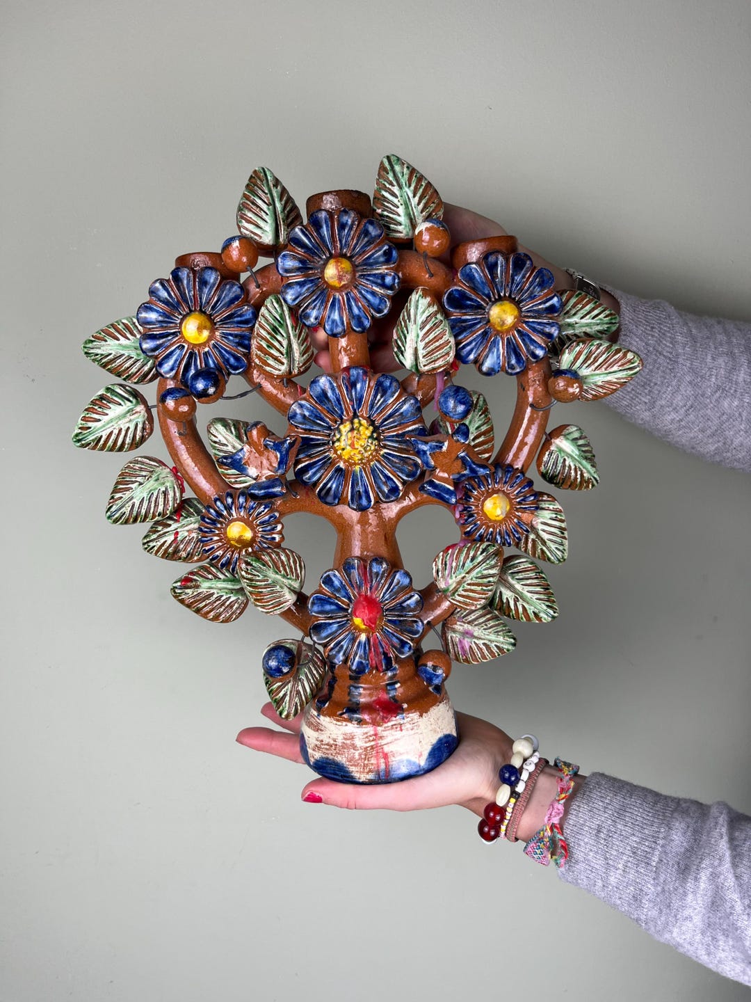 Vintage Mexican Tree of Life, Candelabra, 70s Ceramic Candle Holder ...