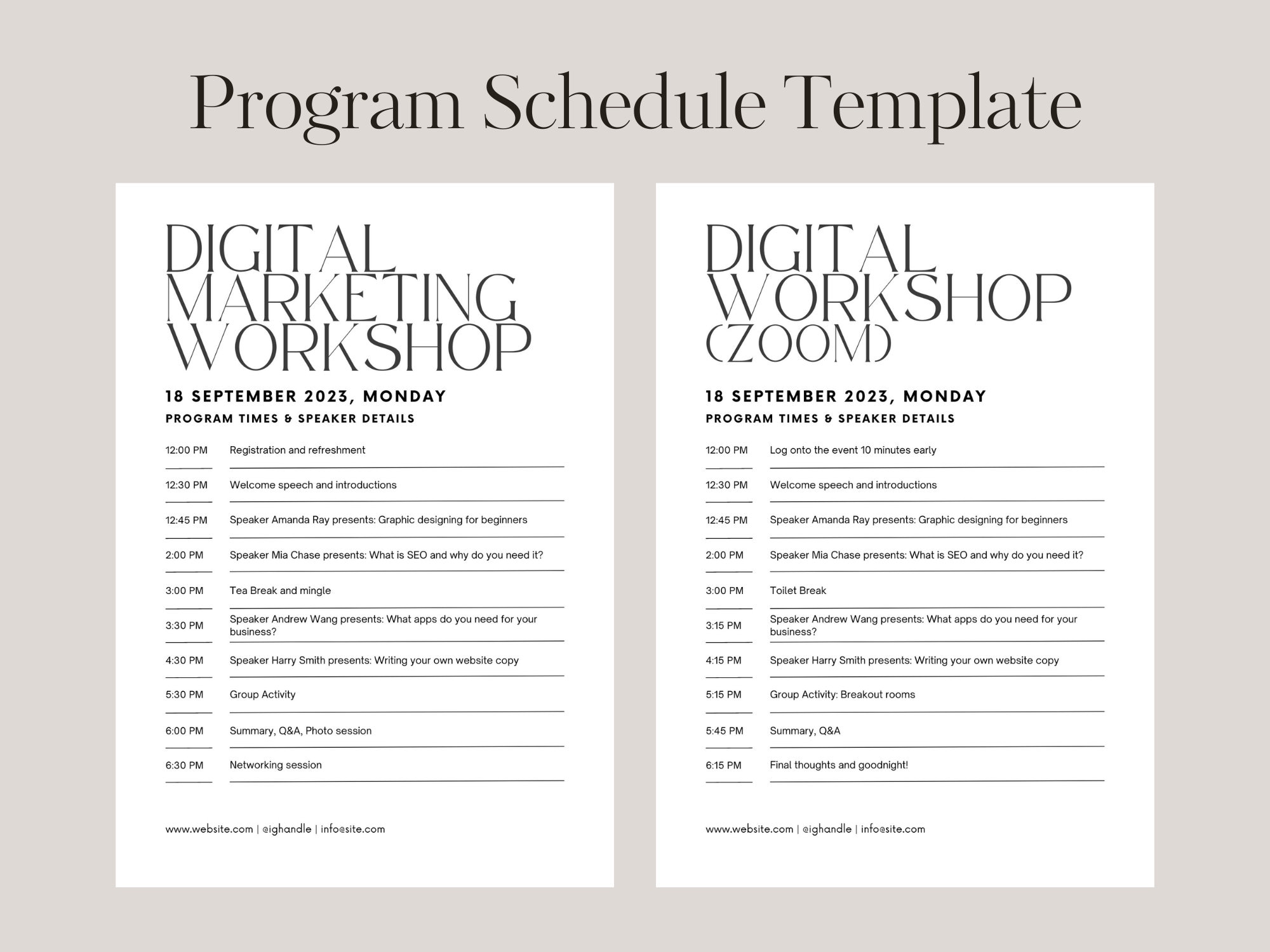 Event Kit Program Schedule & Registration Sheet Canva Templates ...