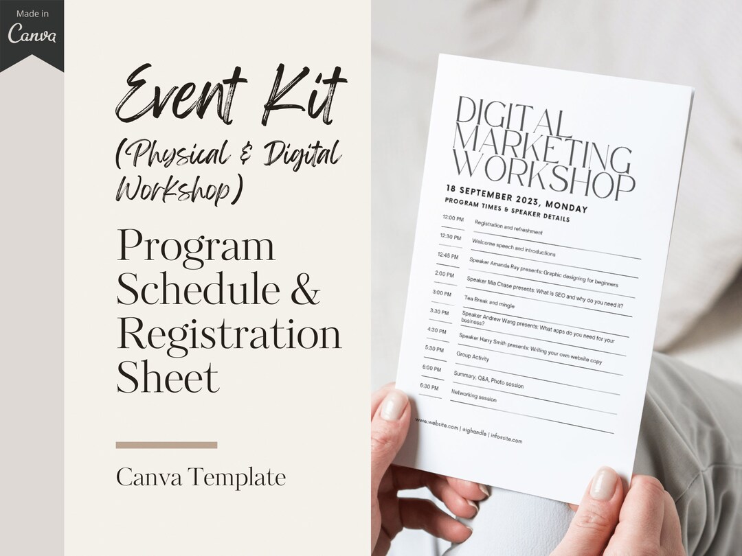 Event Kit Program Schedule & Registration Sheet Canva Templates ...
