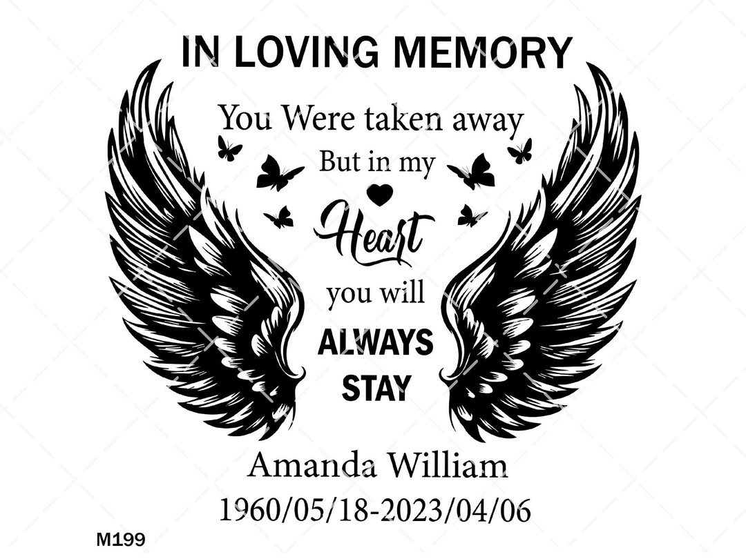 In Loving Memory Angel Wings SVG, You Were Taken Away Memorial PNG ...