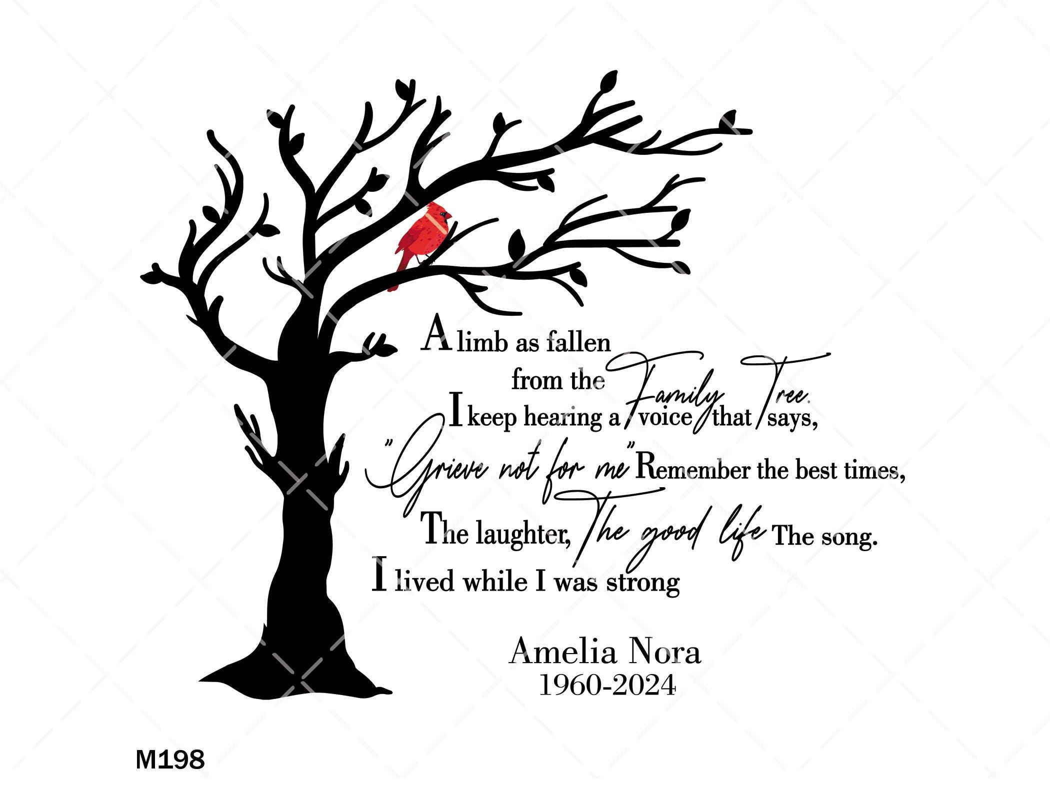 A Limb Has Fallen SVG, Red Cardinal PNG, Family Tree Memorial Quote ...