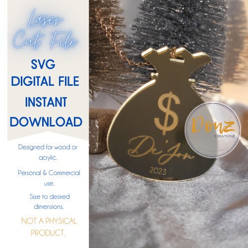 DIGITAL FILE Money Bag Personalized Ornament Gwap Name Tag Christmas Ornament Gift Tag ...