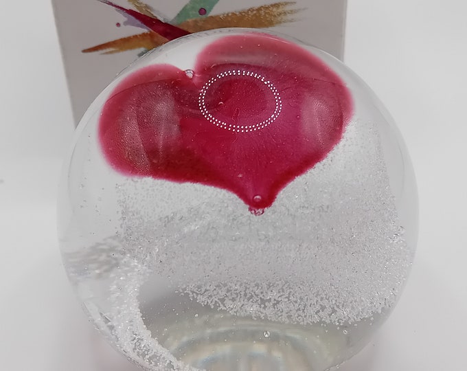 Caithness Glass "sweetheart" Pink Heart, White Swirl Paperweight ...