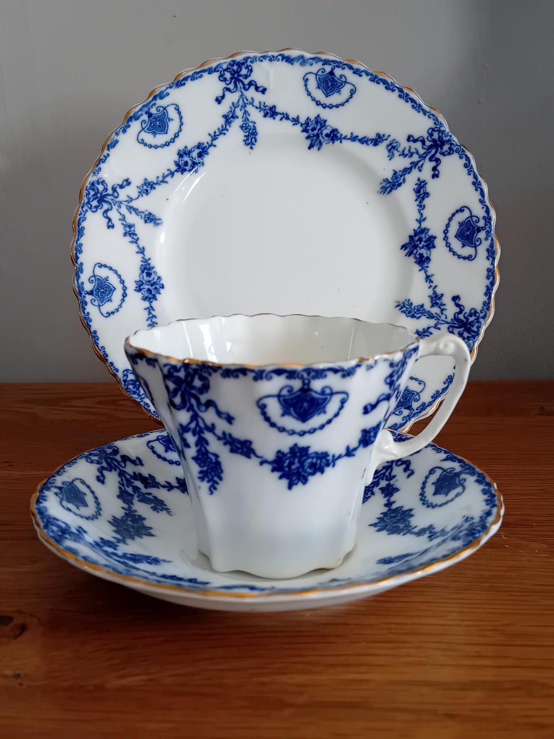 Vintage Foley China Blue and White Teacup Trio. - Etsy