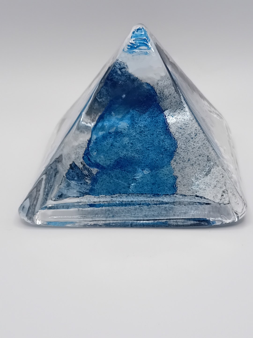 Handmade Signed Blue Glass Pyramid Paperweight - Etsy