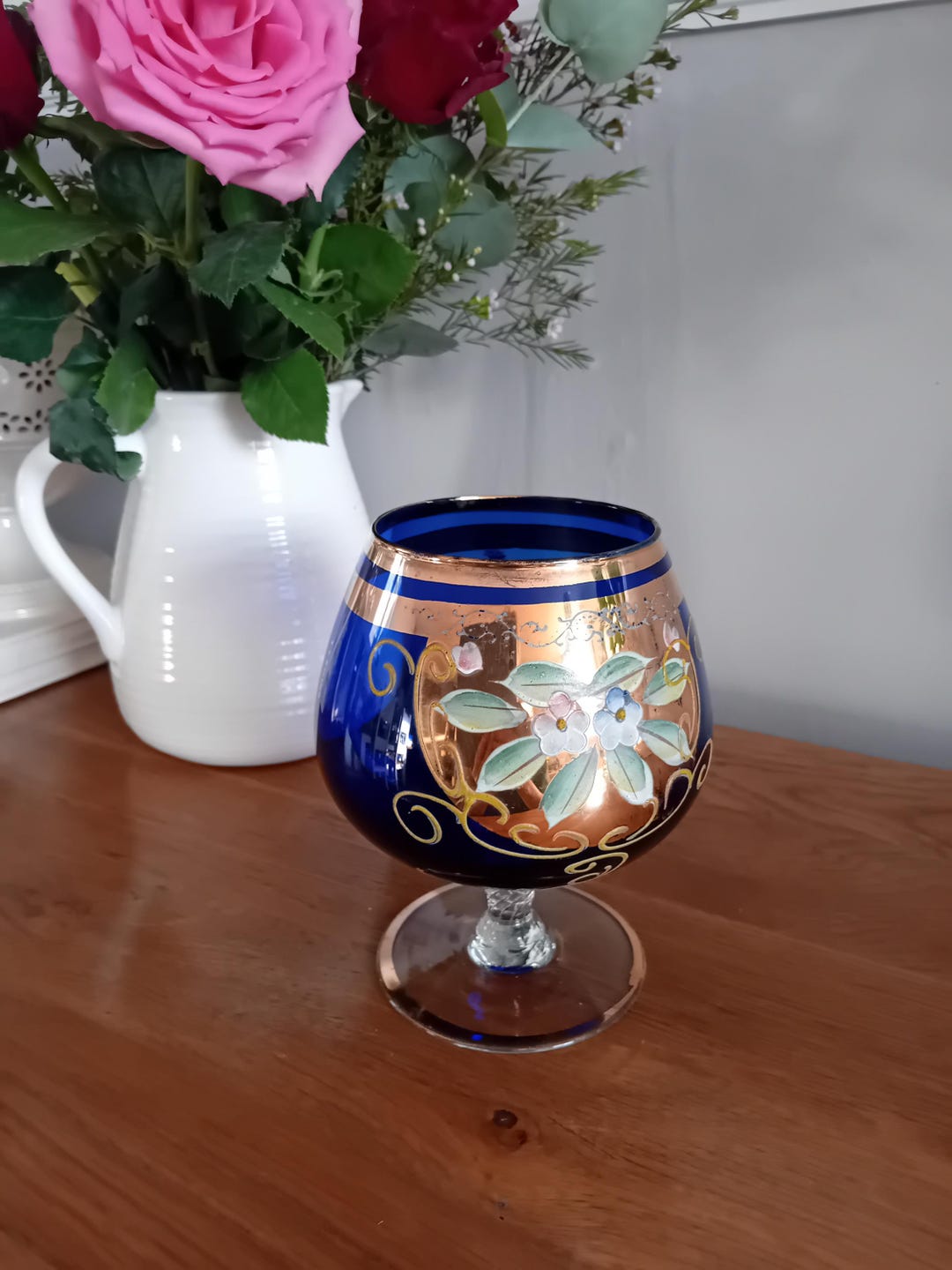 Vintage Blue Painted Brandy Balloon - Etsy