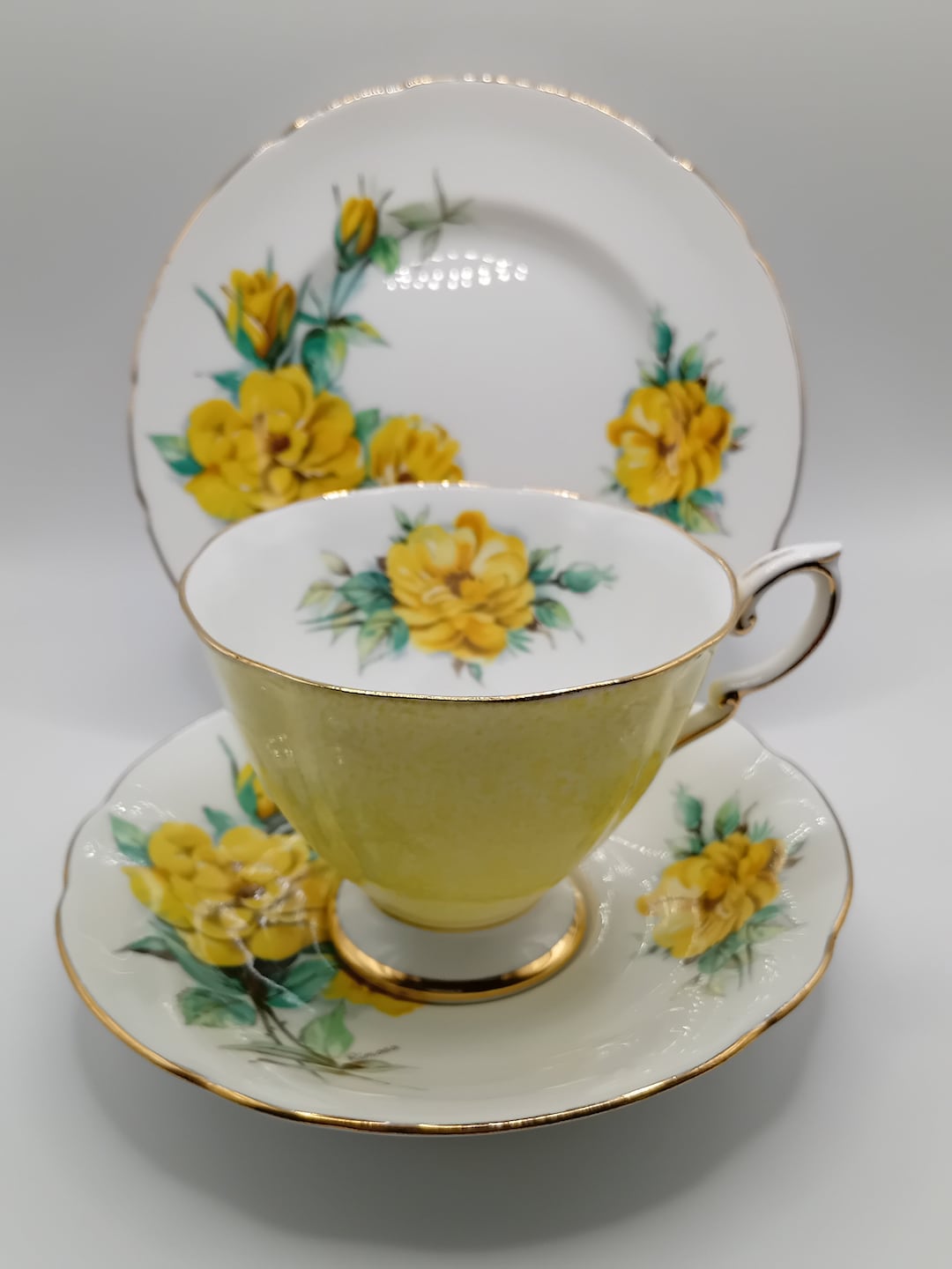 Paragon Fine Bone China Yellow Rose Teacup Trio - Etsy