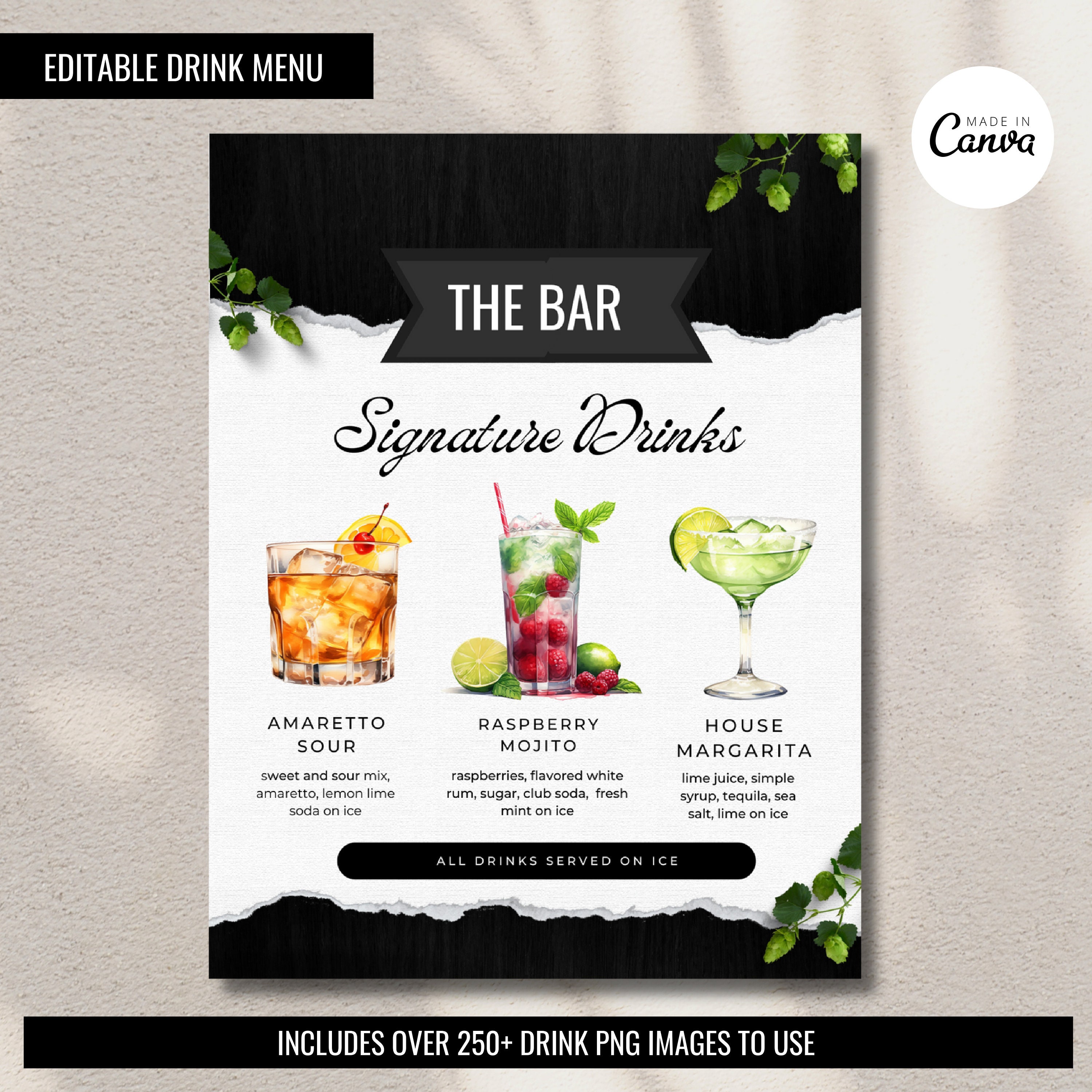 Drink Menu, Cocktail Menu, Bar Menu Sign, Wedding Bar Sign, Instant ...