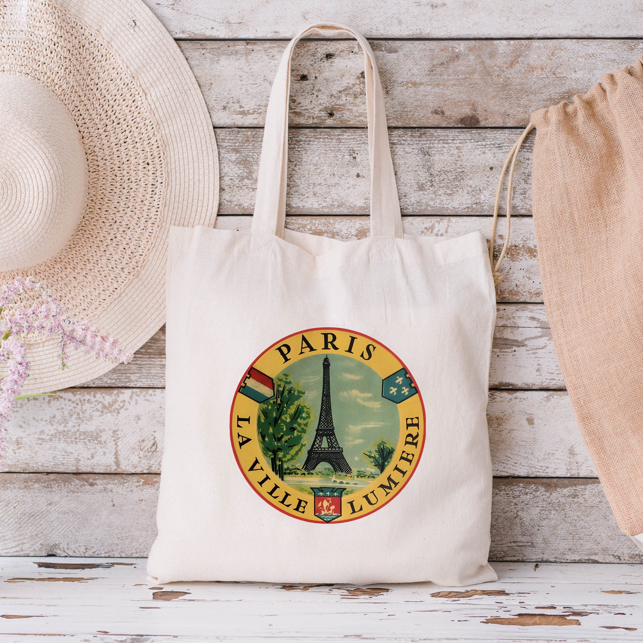 Paris Vintage Emblem France Travel Poster Tourist Cotton Tote Bag Gift ...