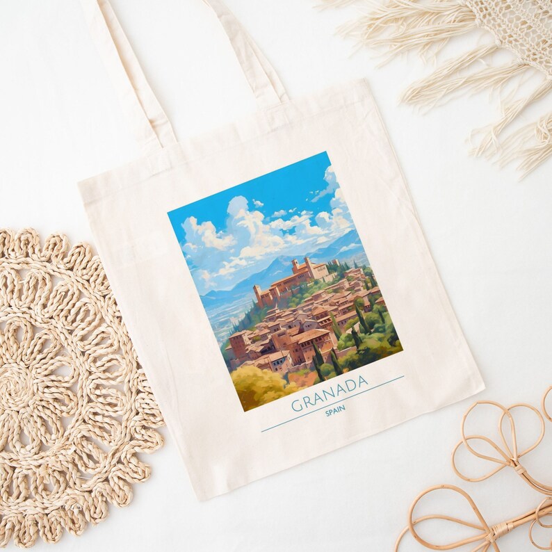Granada Spain Travel Poster Tourist Cotton Tote Bag Gift - Etsy