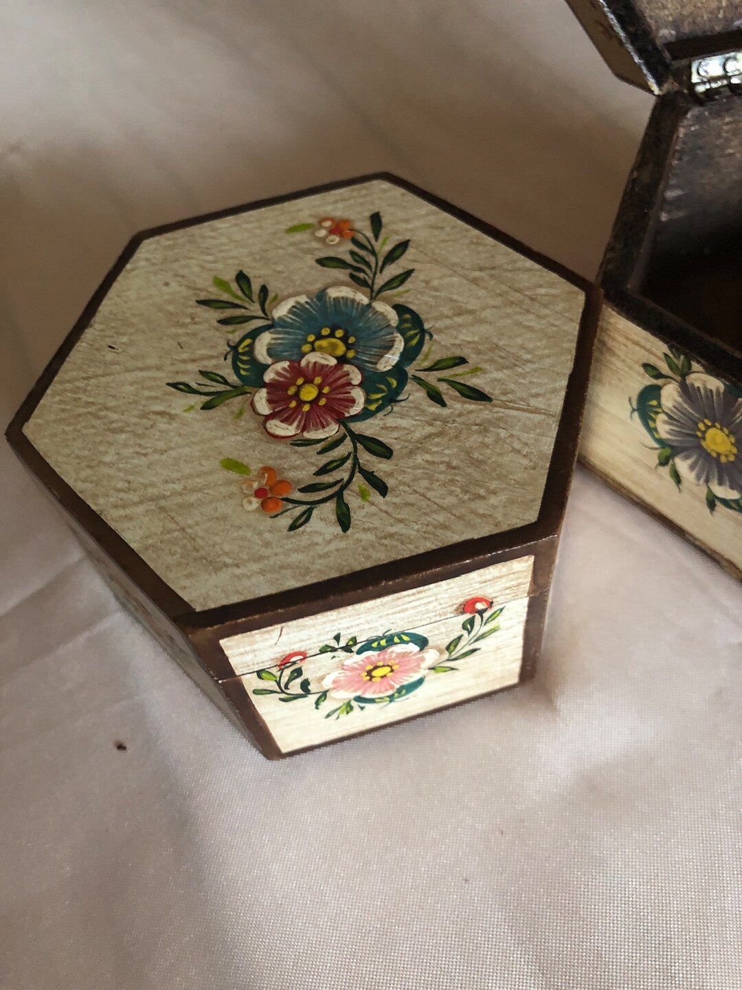 Set of 2 Nesting Wooden Boxes With Floral Pattern - France - Vintage ...