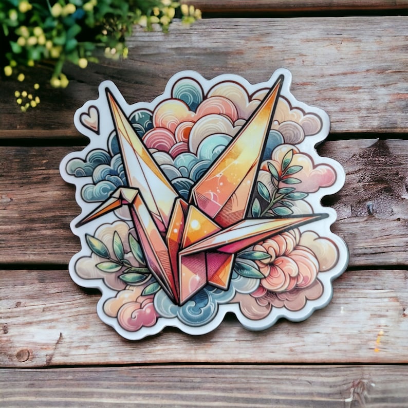 Cute Crane, Origami Sticker - Waterproof Die-cut Sticker for Planner or ...