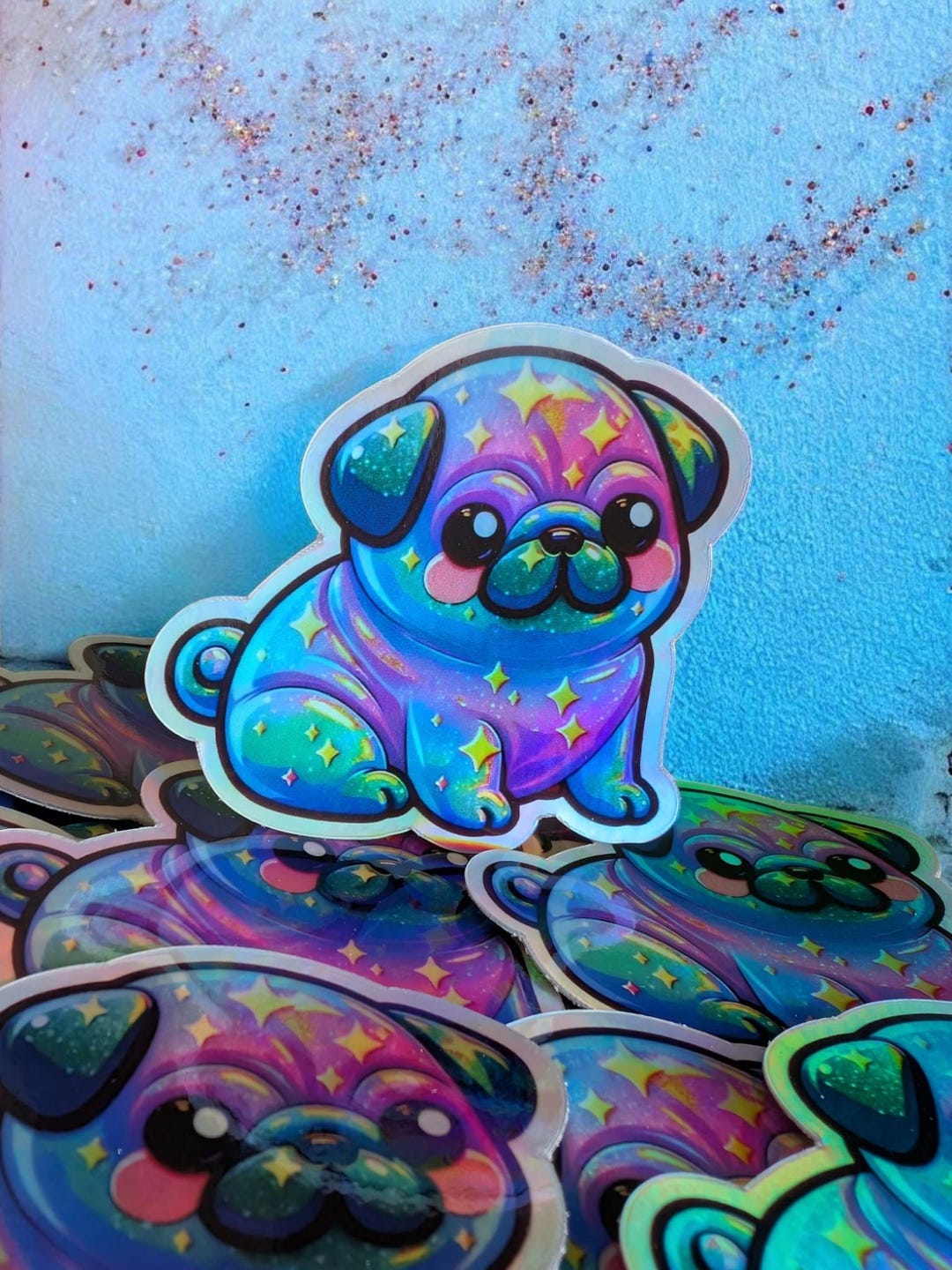 Holographic Gummy Pug Sticker - Sparkle Dog Sticker Design - Pug Mama ...
