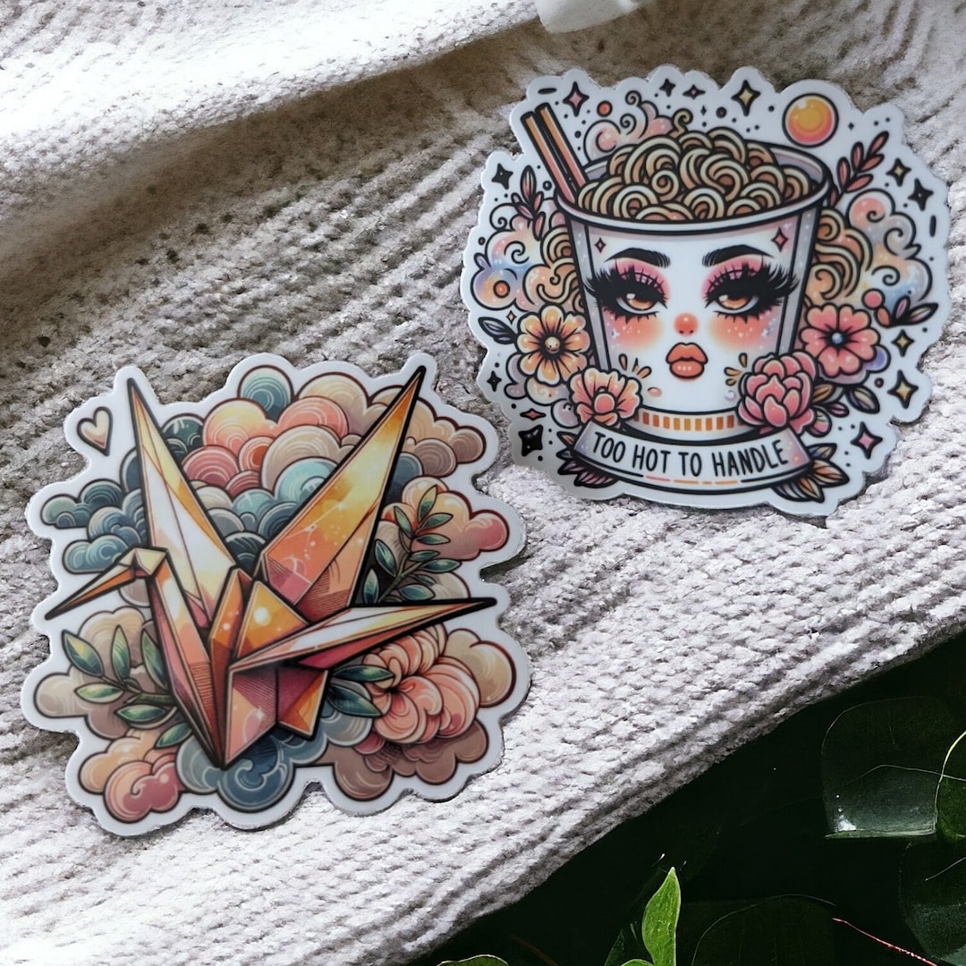 Cute Japanese Sticker Pack 2 Stickers Origami Crane & Ramen Noodles Die ...