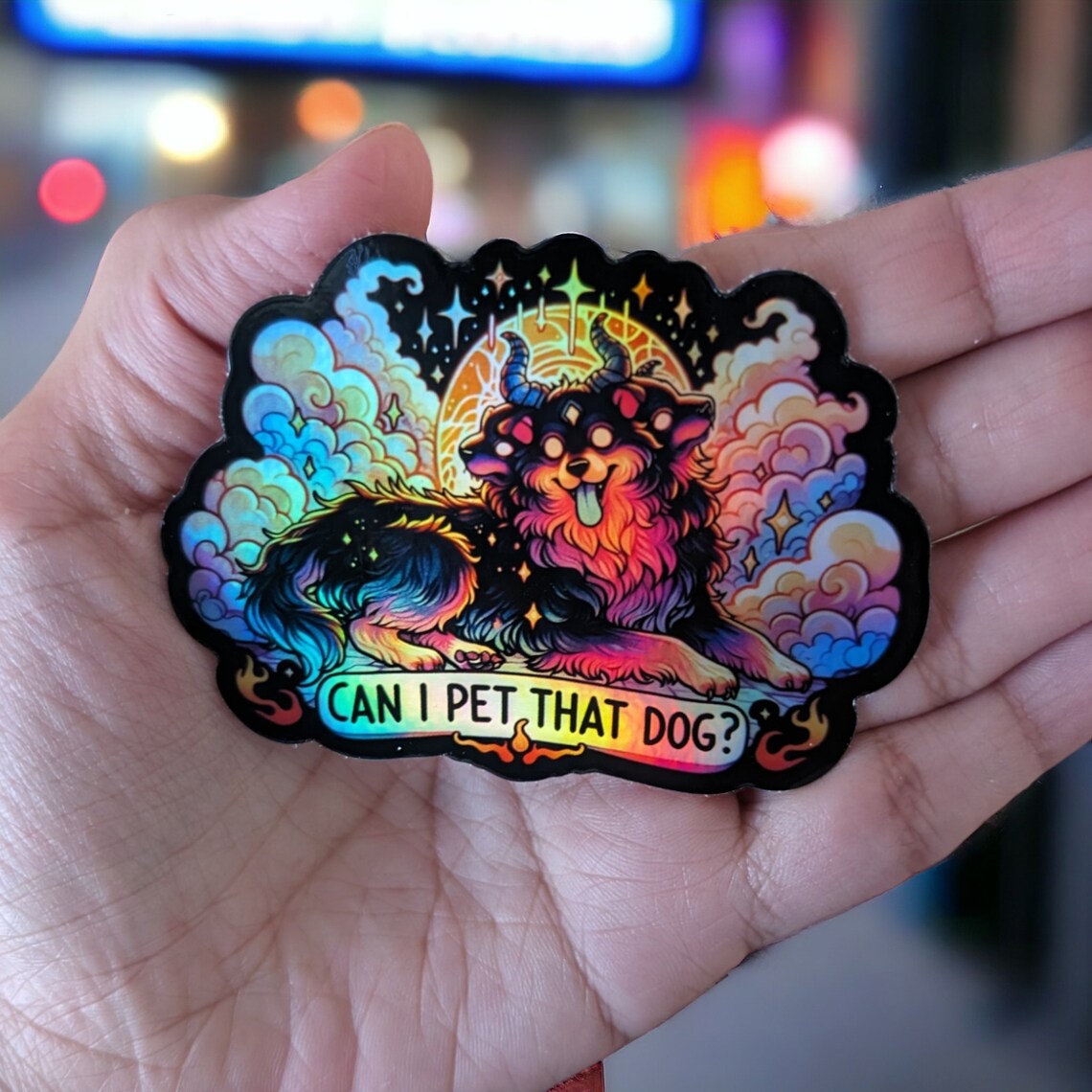 Mythical Three Headed Demon Dog Waterproof Holographic Sticker Cool ...